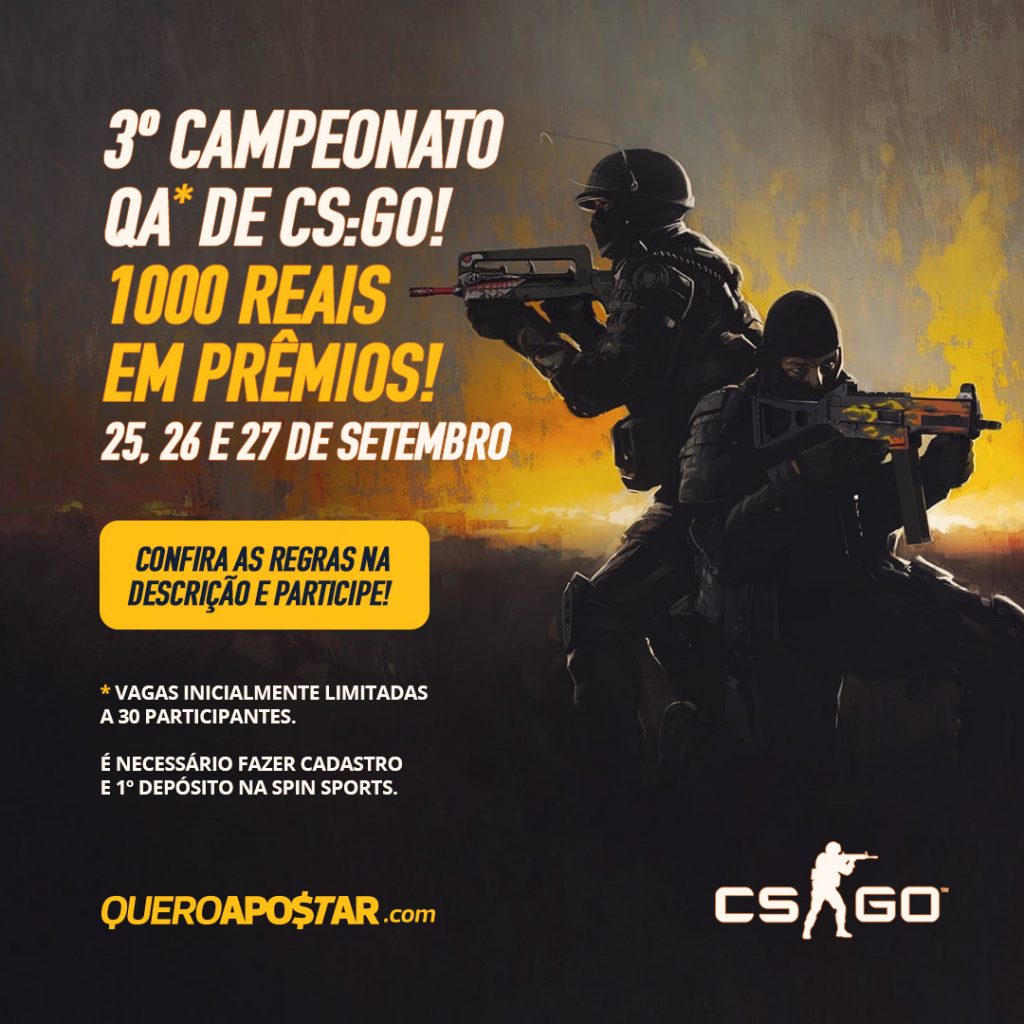 Vagas abertas para 3° Campeonato de CS:GO do QA | Quero Apostar